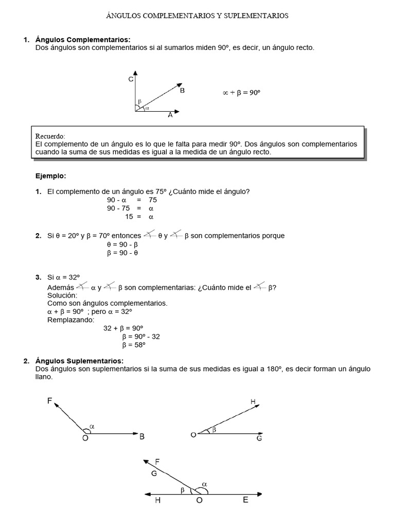 ÁNGULOS COMPLEMENTARIOS Y SUPLEMENTARIOS | PDF | Matemáticas