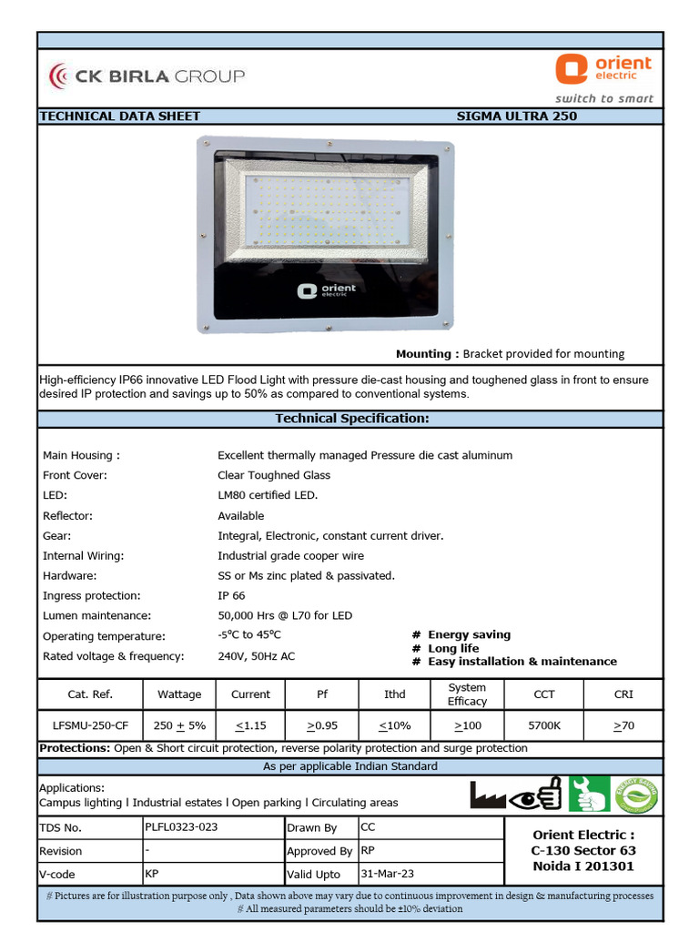 Orient Flood Light 250 Watt Tds&test Reports | PDF | Lighting | Light ...
