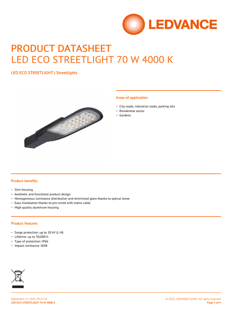 LED ECO STREETLIGHT 70 W 4000 K en | PDF | Mains Electricity ...