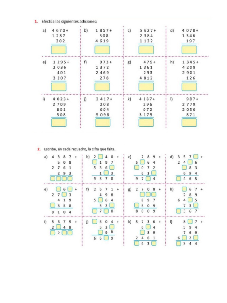 Practica de Sumas y Restas 4to | PDF