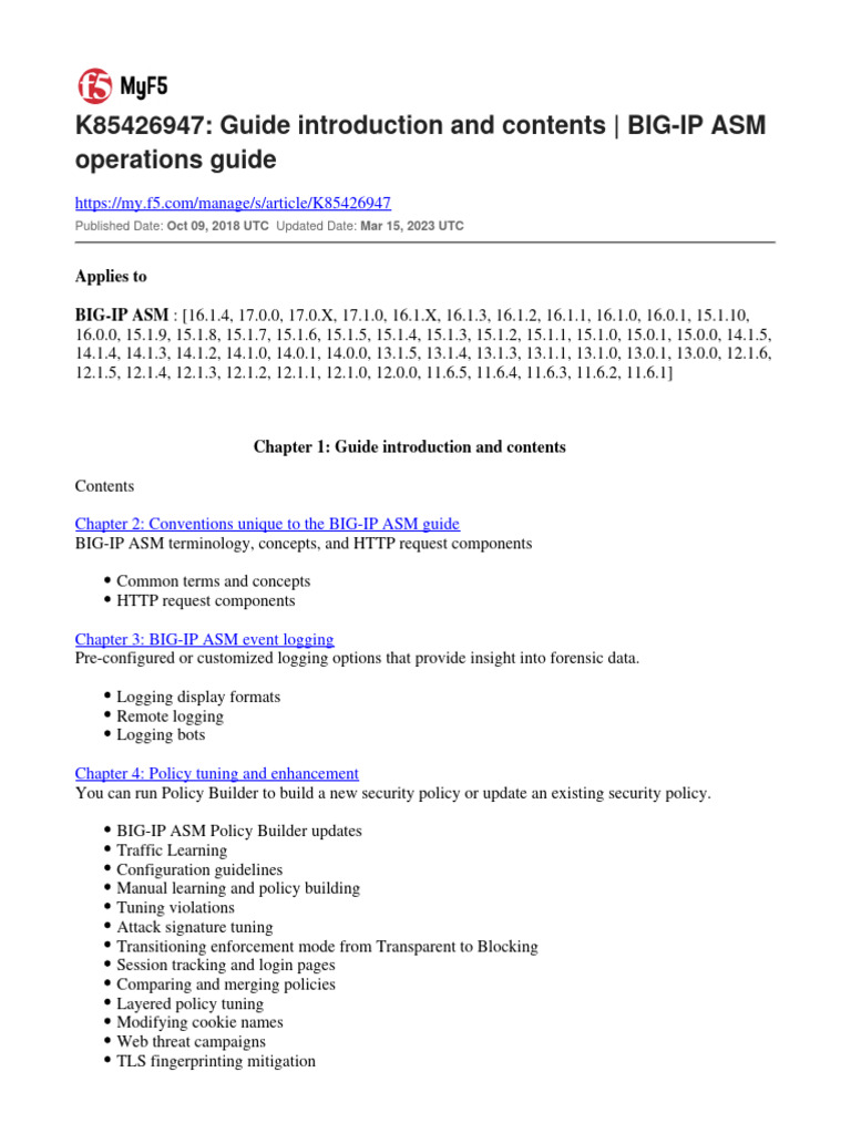 Guide Introduction and Contents BIG-IP ASM Operations Guide | PDF