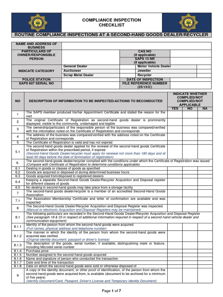 Checklist Routine Inspections2020 | PDF