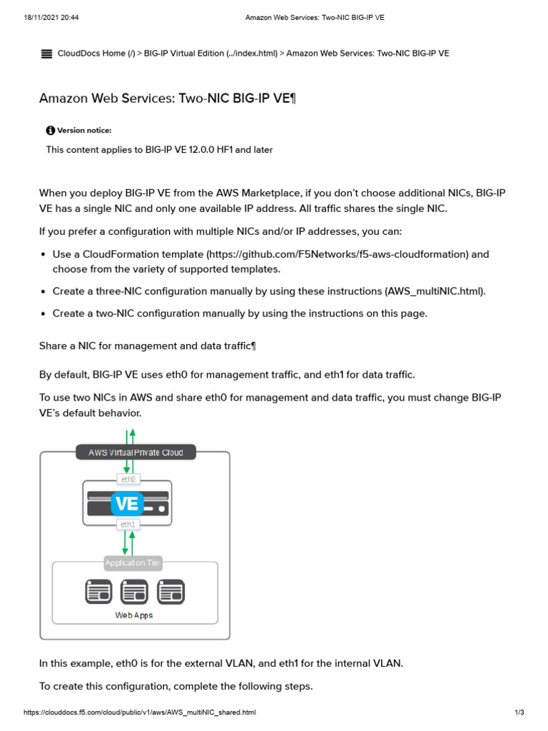 Amazon Web Services - Two-NIC BIG-IP VE | PDF | Ip Address | Network Interface Controller