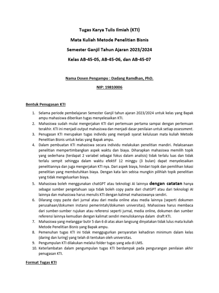Update2 - Struktur Dan Penilaian Tugas KTI | PDF