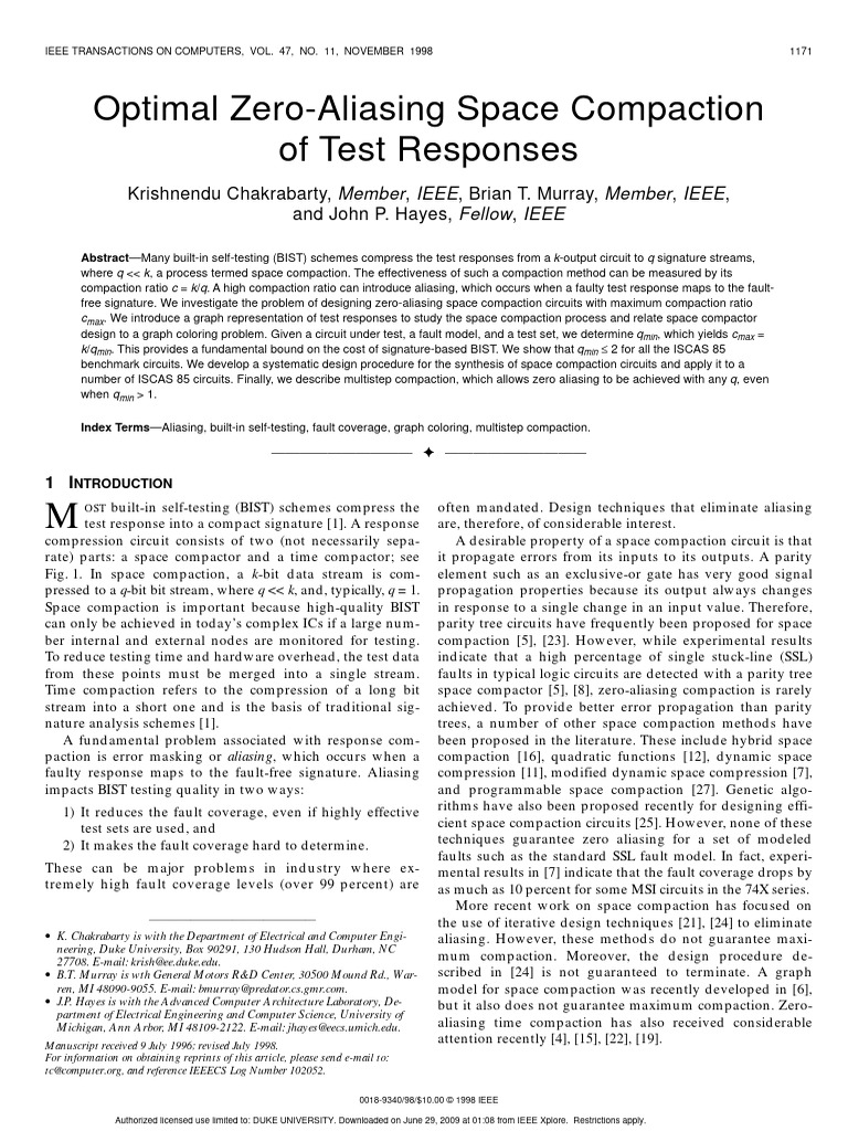 Optimal Zero Aliasing Space Compaction Pdf Vertex Graph Theory Mathematics