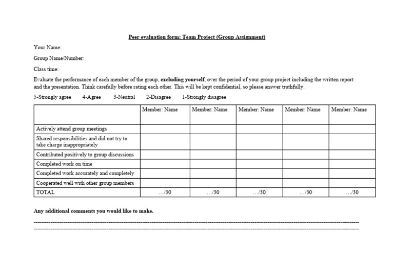 Peer Evaluation Form for Group Projects | PDF