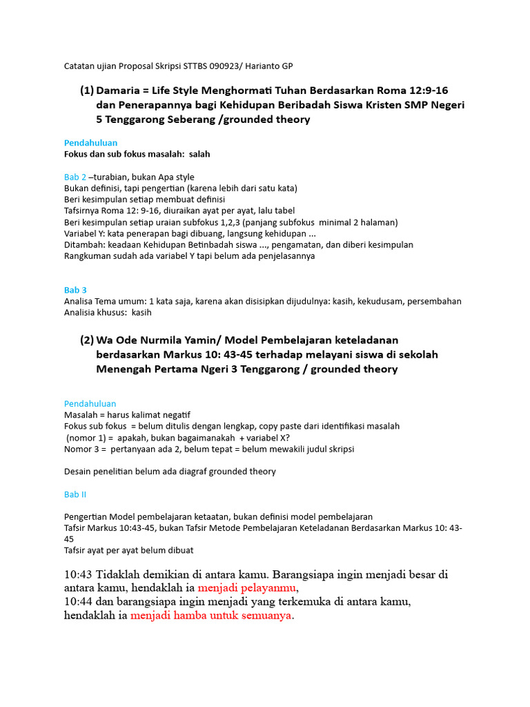 Catatan Ujian Proposal Skripsi HGP | PDF