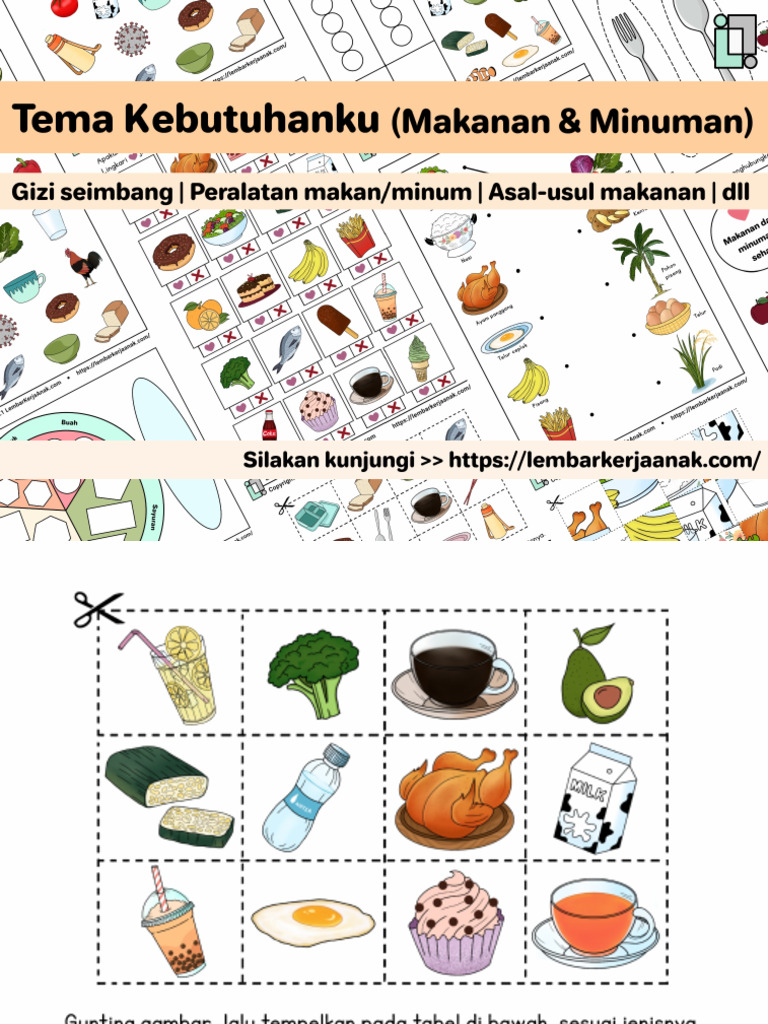 Tema Makanan Minuman - Lembarkerjaanak | PDF