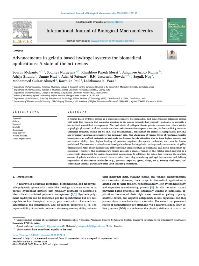 IJBM2023 - 253 - Advancements in Gelatin-Based Hydrogel Systems For ... IJBM2023 - 253 - Advancements in Gelatin-Based Hydrogel Systems For ...