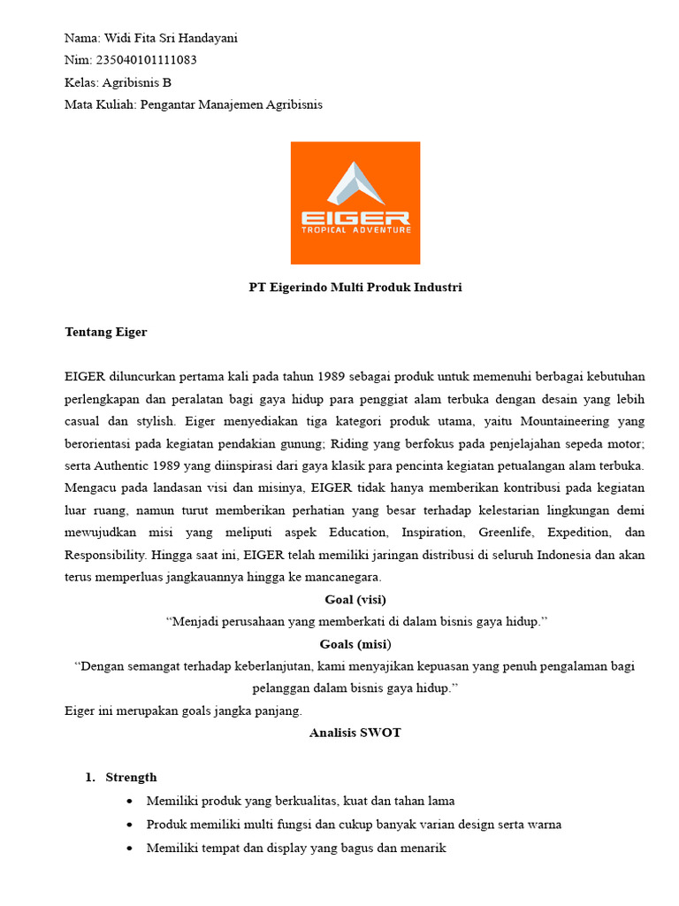 Analisis Perusahaan - Widi Fita - Agribisnis B | PDF