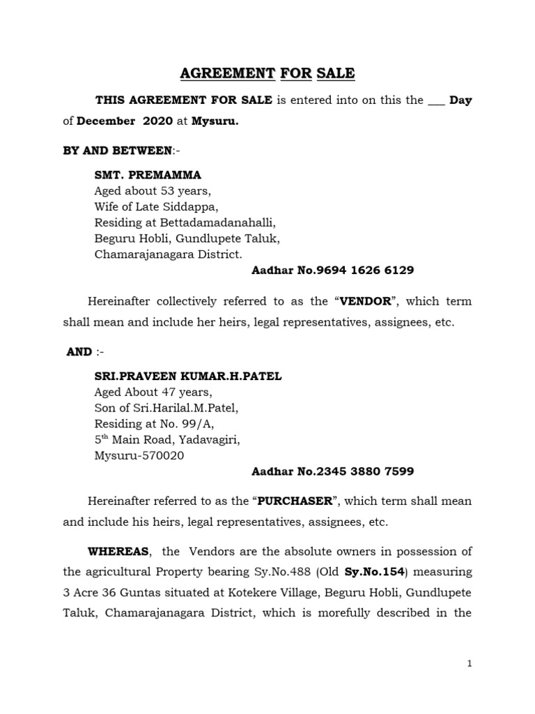 Sale - Agreement - Sy - No.488-Praveen Kumar Patel | PDF | Deed | Private Law
