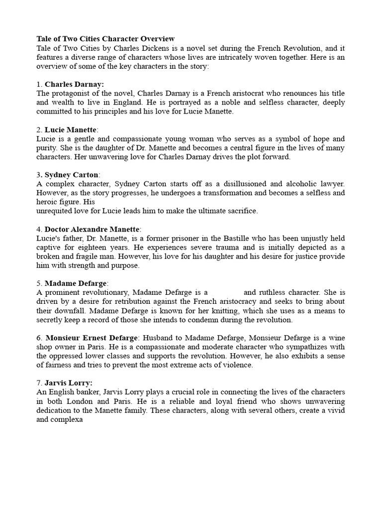 Tale of Two Cities Character Overview | PDF