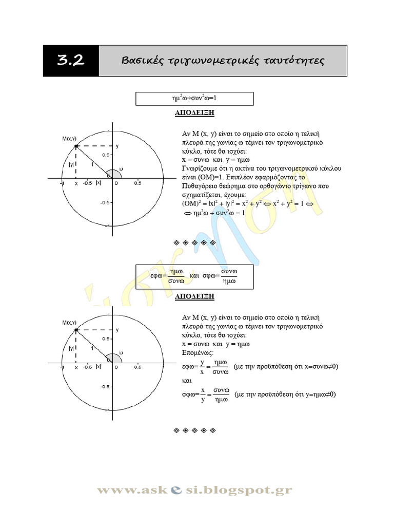 3.2 Τριγωνομετρικές Ταυτότητες | PDF
