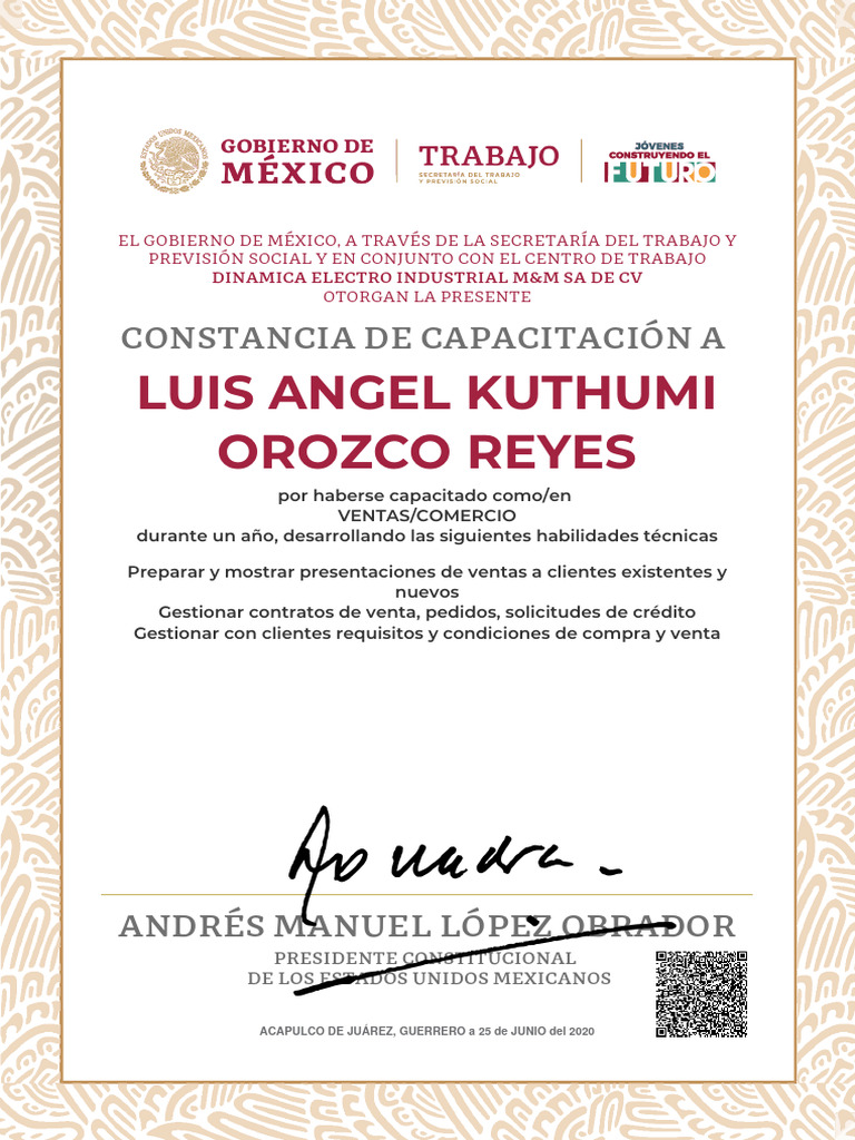 CONSTANCIA DE CAPACITACIÓN KUTHUMI JCF | PDF