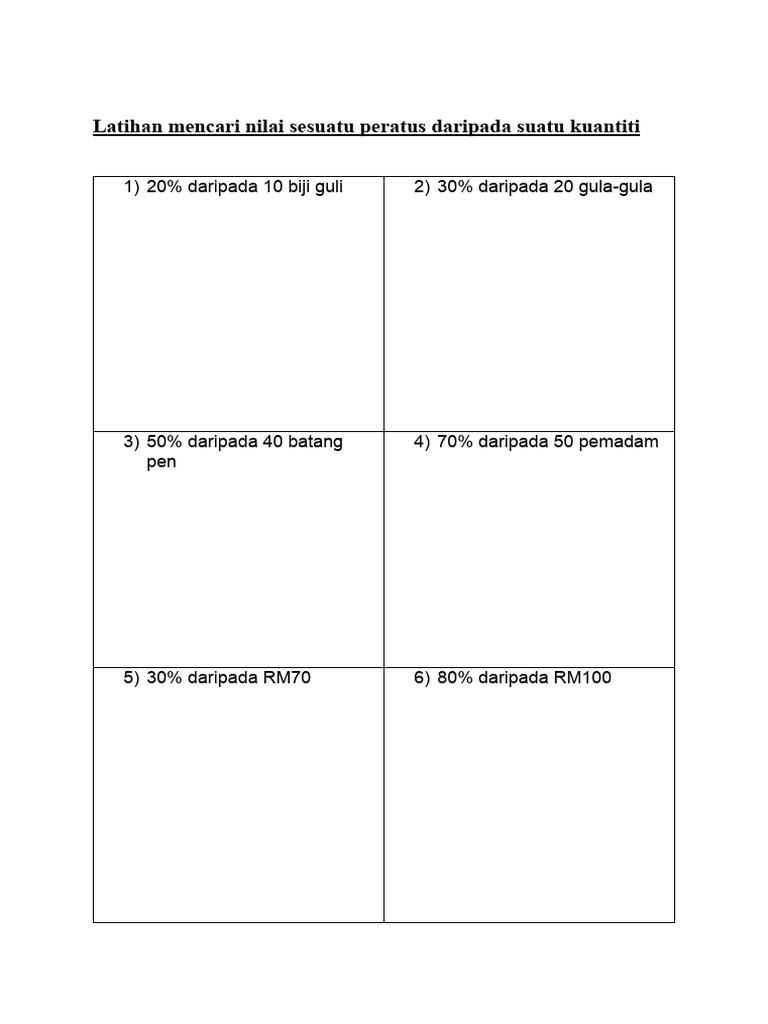 Latihan Mencari Nilai Sesuatu Peratus Daripada Suatu Kuantiti | PDF