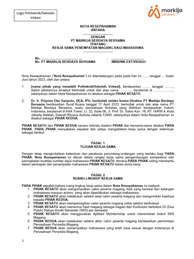 MoU - Draft New | PDF