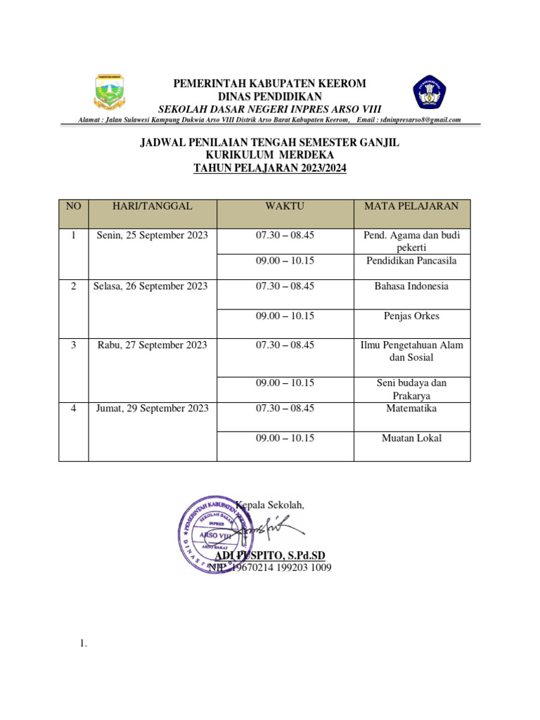 Jadwal PTS Semester Ganjil | PDF