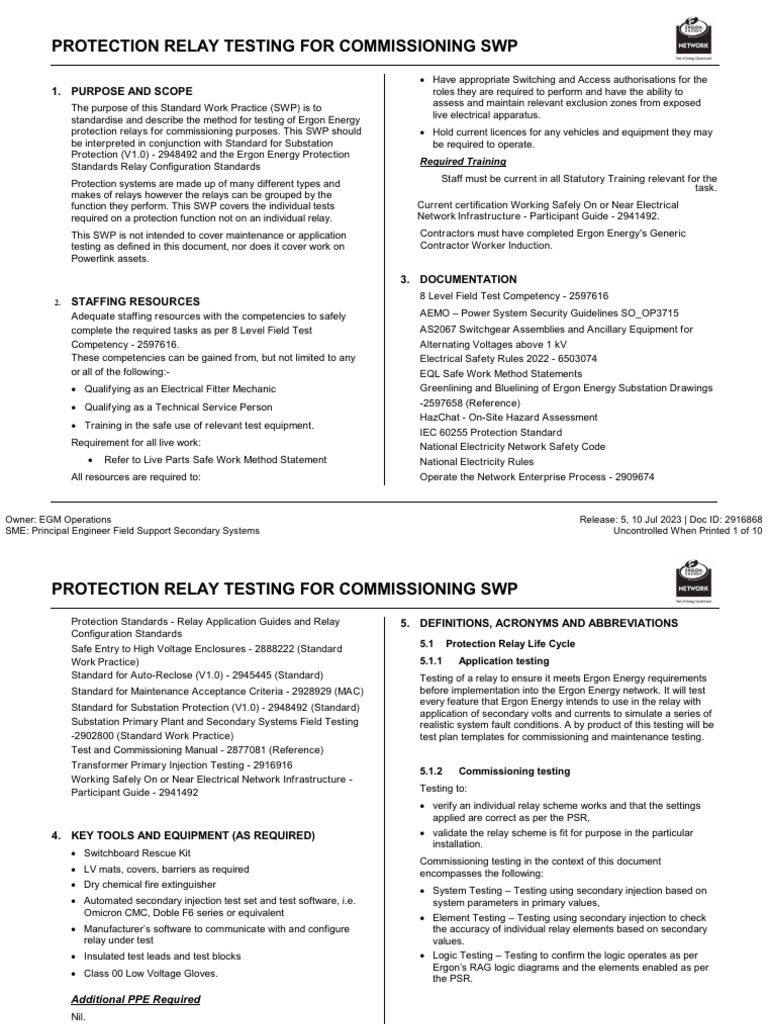Protection Relay Testing For Commissioning 2023 | PDF