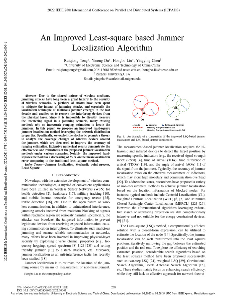An Improved Least Square Based Jammer Localization Algorithm Pdf Least Squares Computer 