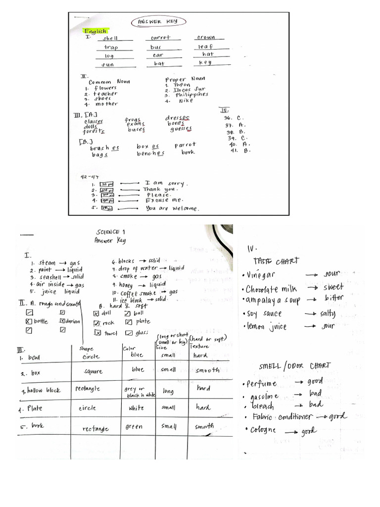 Grade 1 Answer Key | PDF