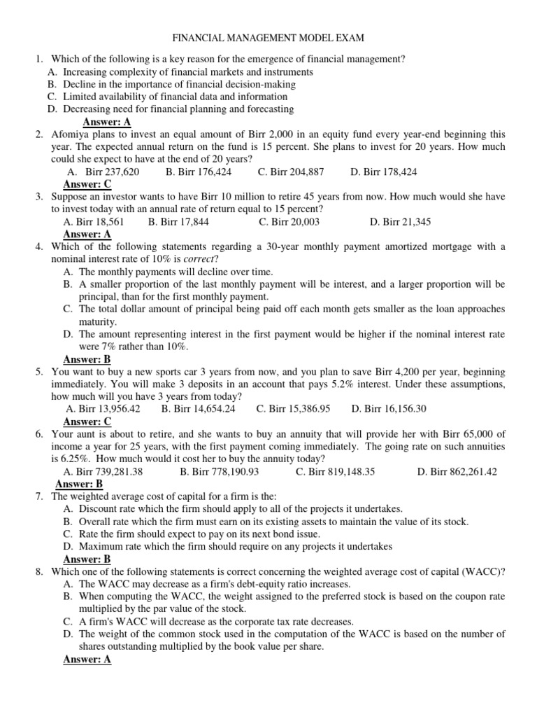 Financial MGT Question Exam | PDF | Cost Of Capital | Income Statement