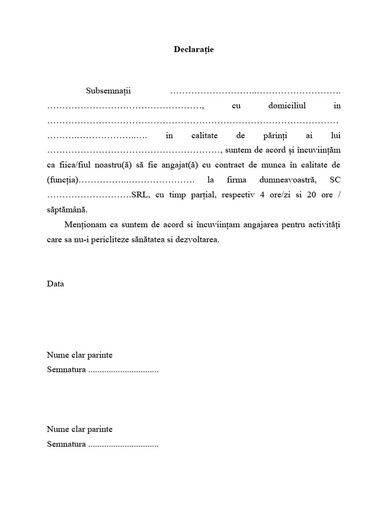 Acord Parinti Angajare Minor | PDF