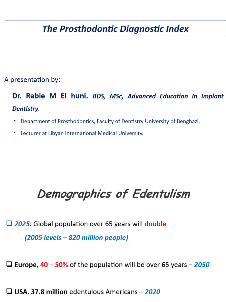 The Prosthodontic Diagnostic Index | PDF | Dental Degree | Dentures