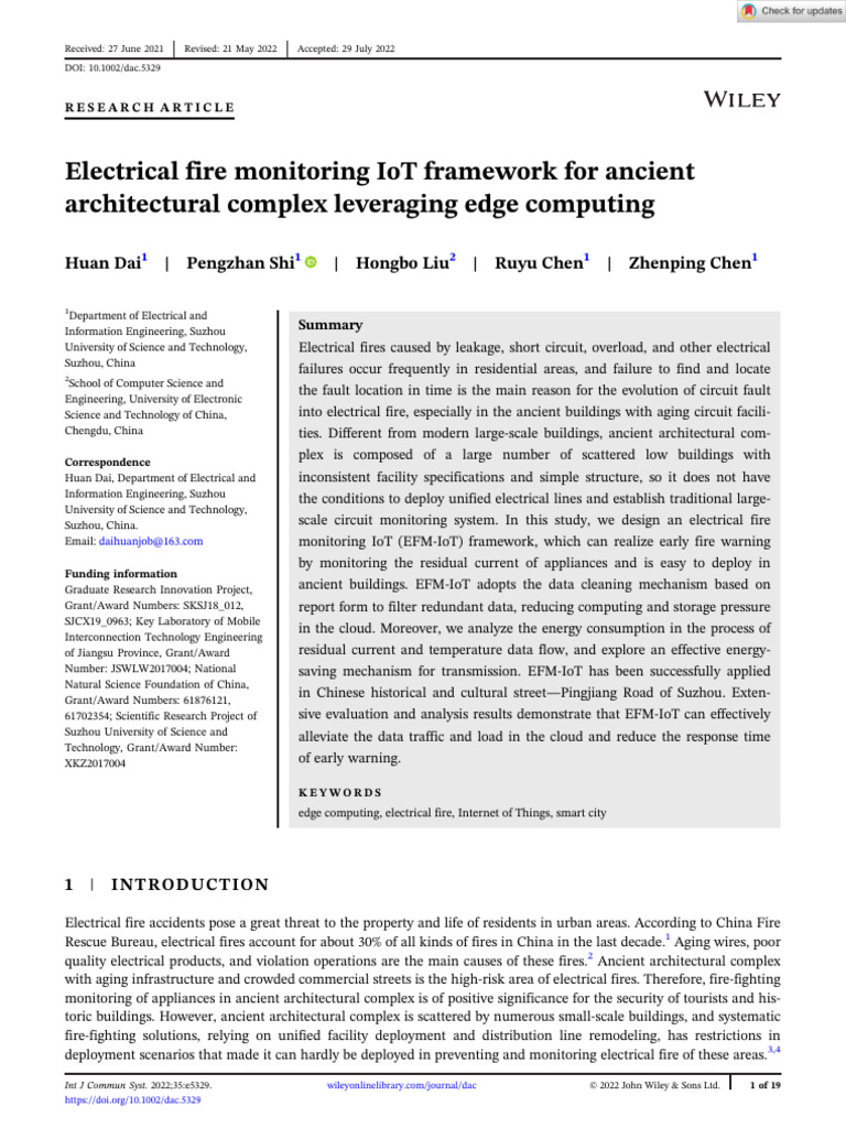 Electrical Fire Monitoring IoT Framework For Ancient Architectural Complex Leveraging Edge ...