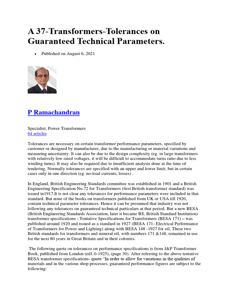 Transformers-Tolerances On Guaranteed Technical Parameters | Download ...