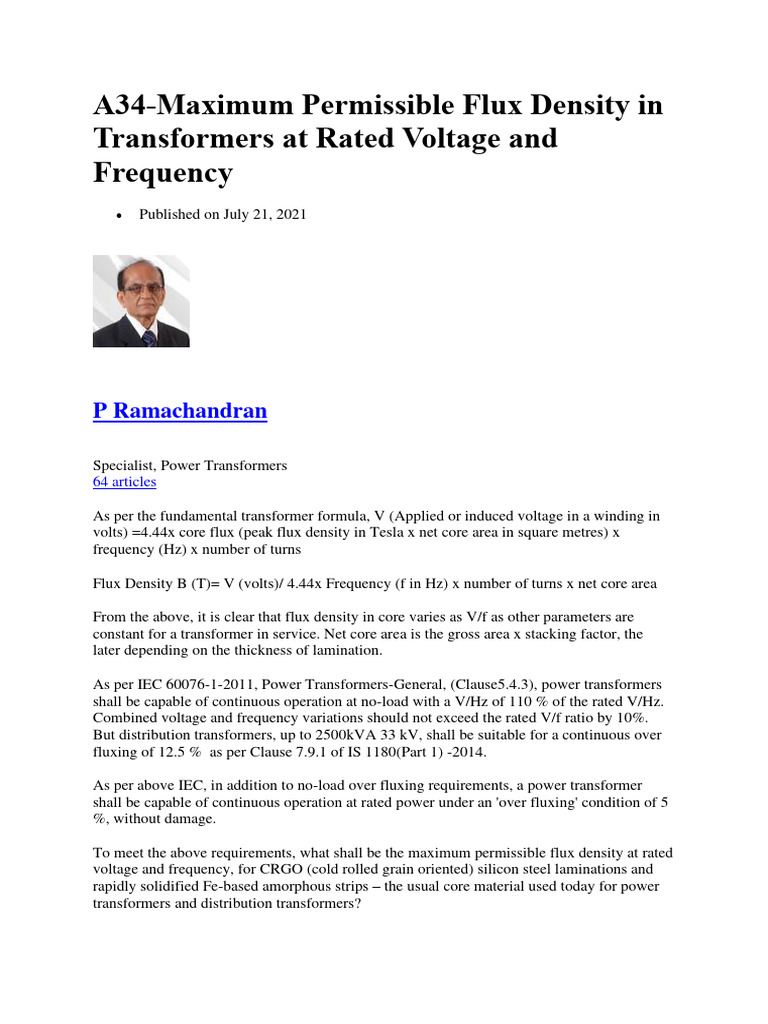 Maximum Permissible Flux Density in Transformers | PDF | Transformer ...