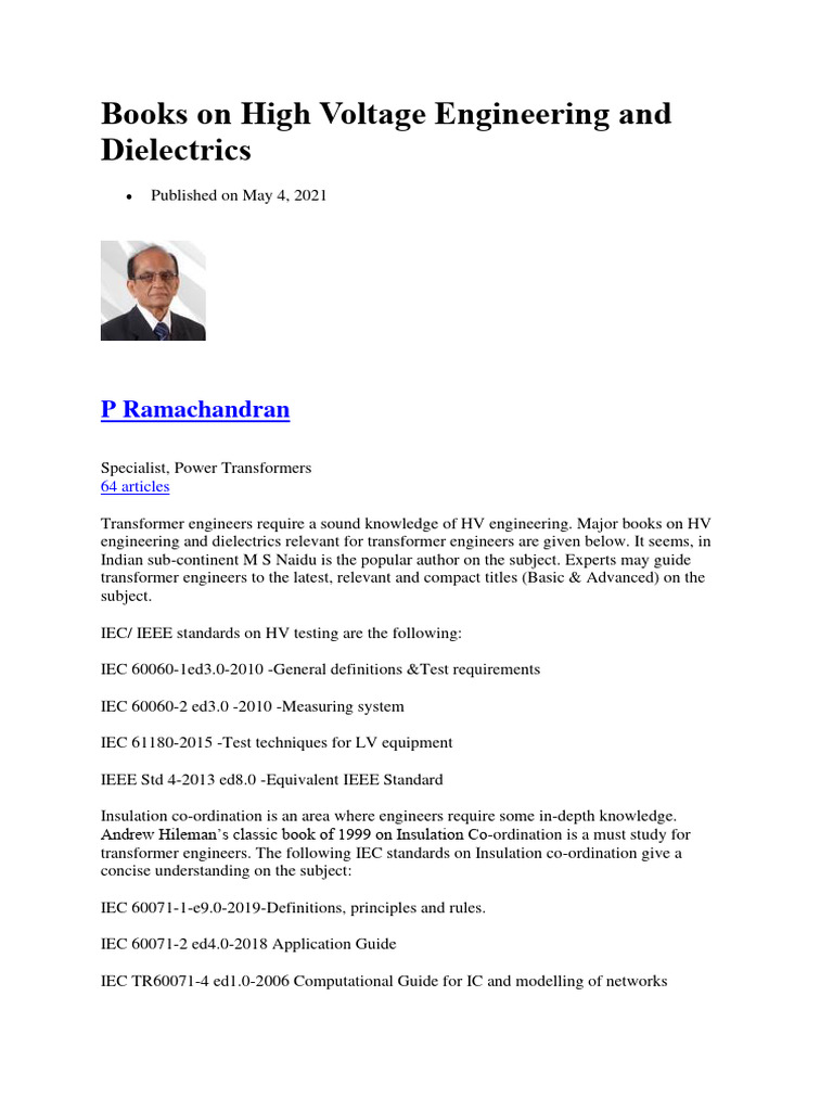 Books On High Voltage Engineering And Dielectrics Pdf Insulator