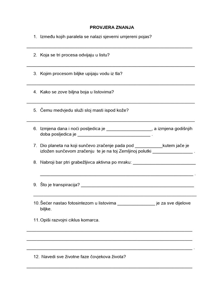 PRIRODA 6 R - Provjera Znanja (Biljke, Galaksije) | PDF