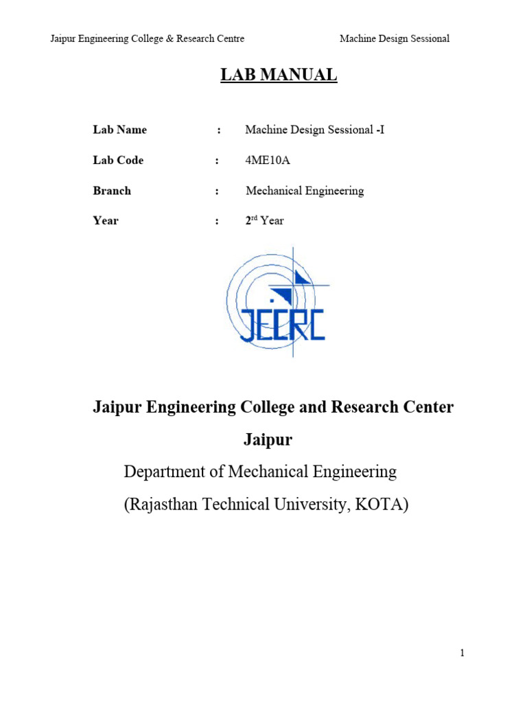 Machine Design Sessional - I Lab Manual-1 | PDF
