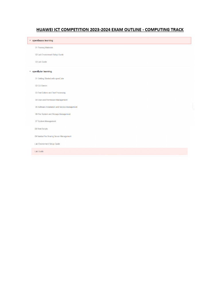 Huawei ICT Competition 2023-2024 Exam Outline - Computing Track | PDF