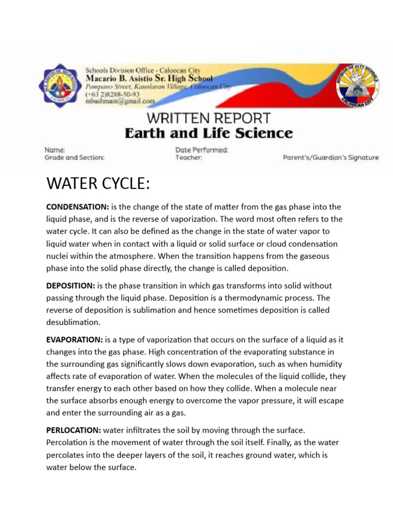 Water Cycle Earth and Life | PDF