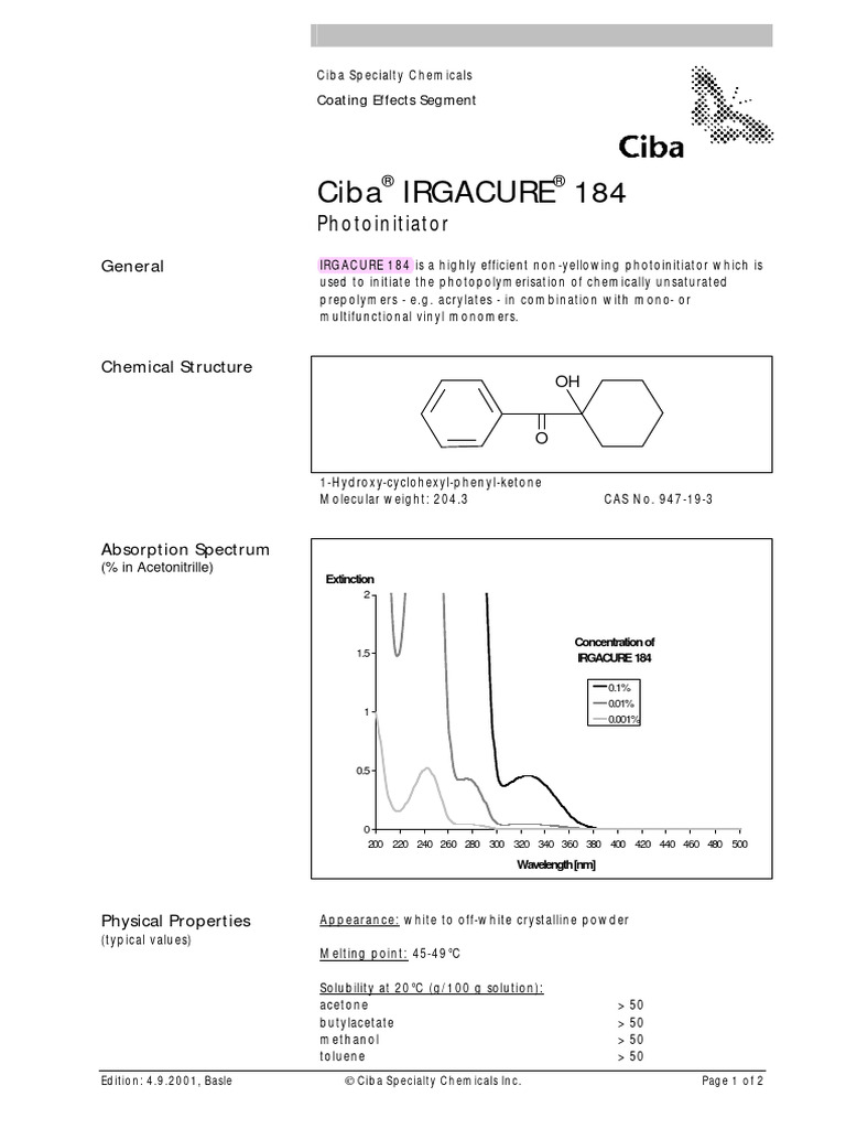 Irgacure 184 | PDF | Legal Liability | Ultraviolet