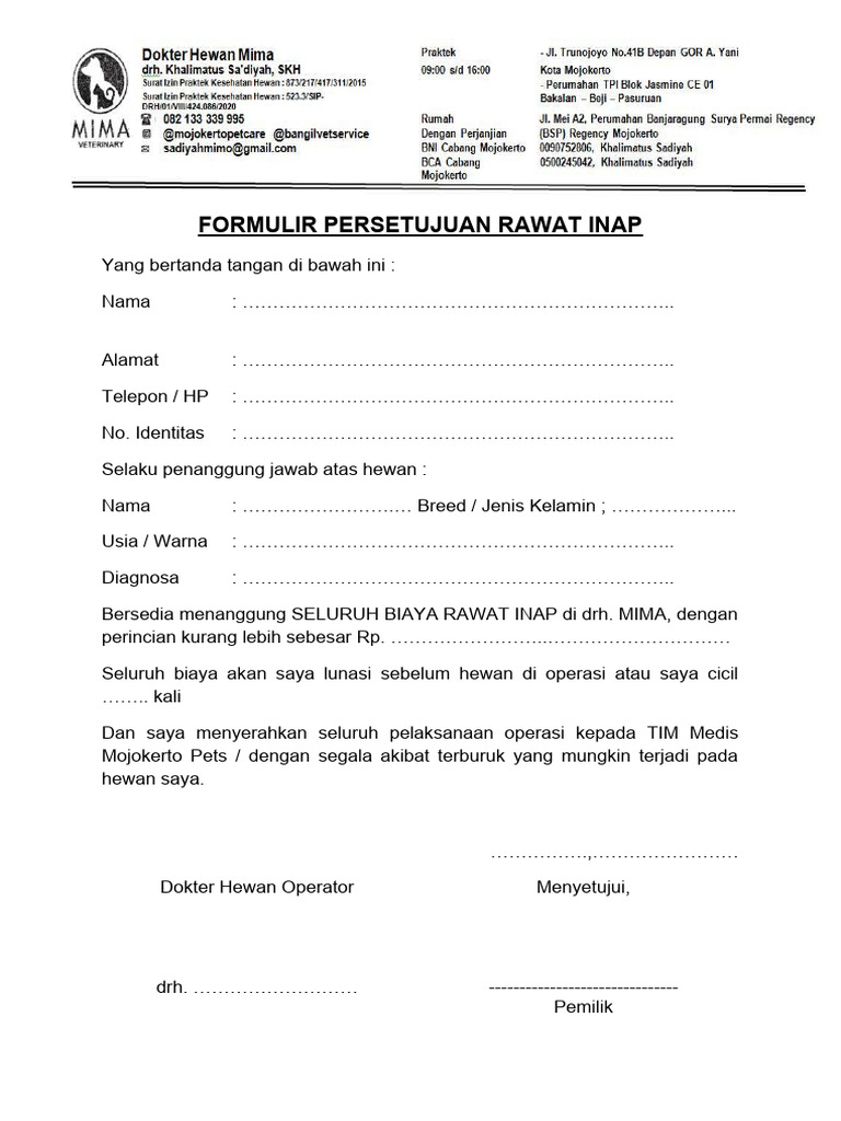 Formulir Persetujuan Rawat Inap | PDF