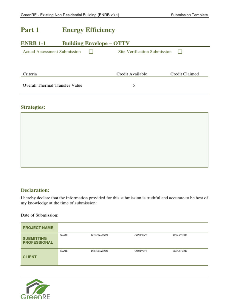 GRe - v3.1 - ENRB1-1 Building Envelope OTTV | PDF | Window | Building ...