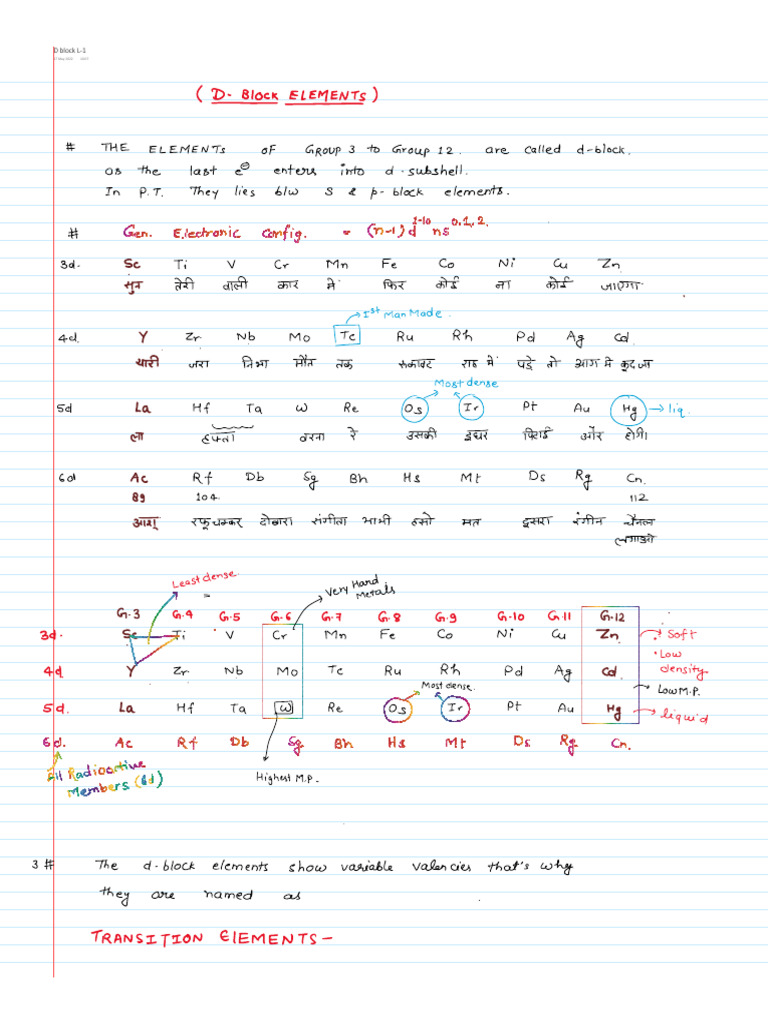 D Block Elements Pdf