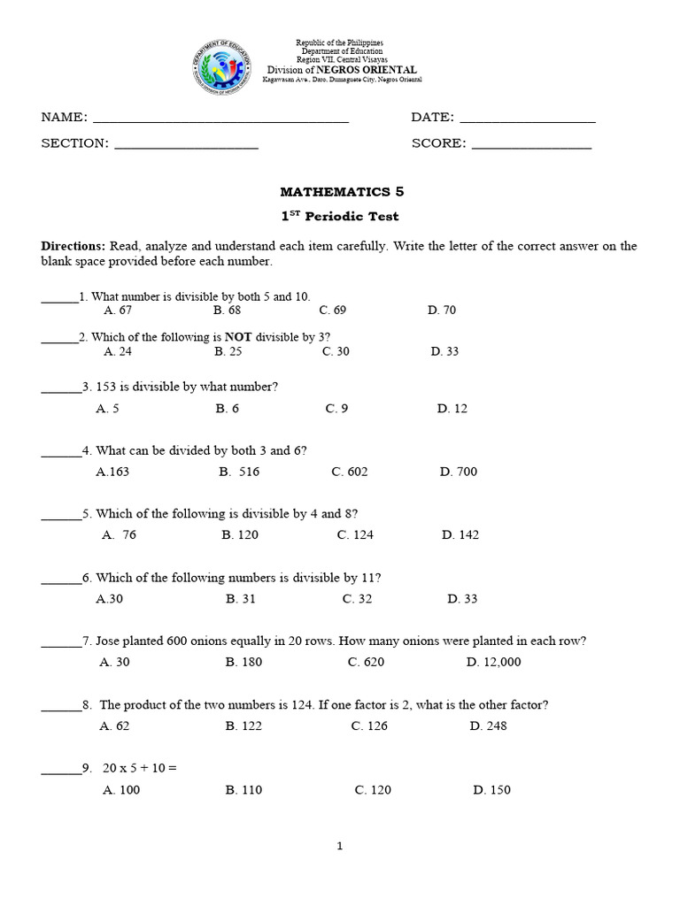 Q1 - GR 5 Math | PDF | Mathematics | Arithmetic