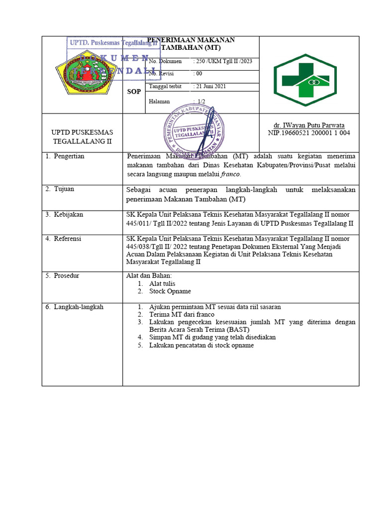 Sop Penerimaan MT | PDF