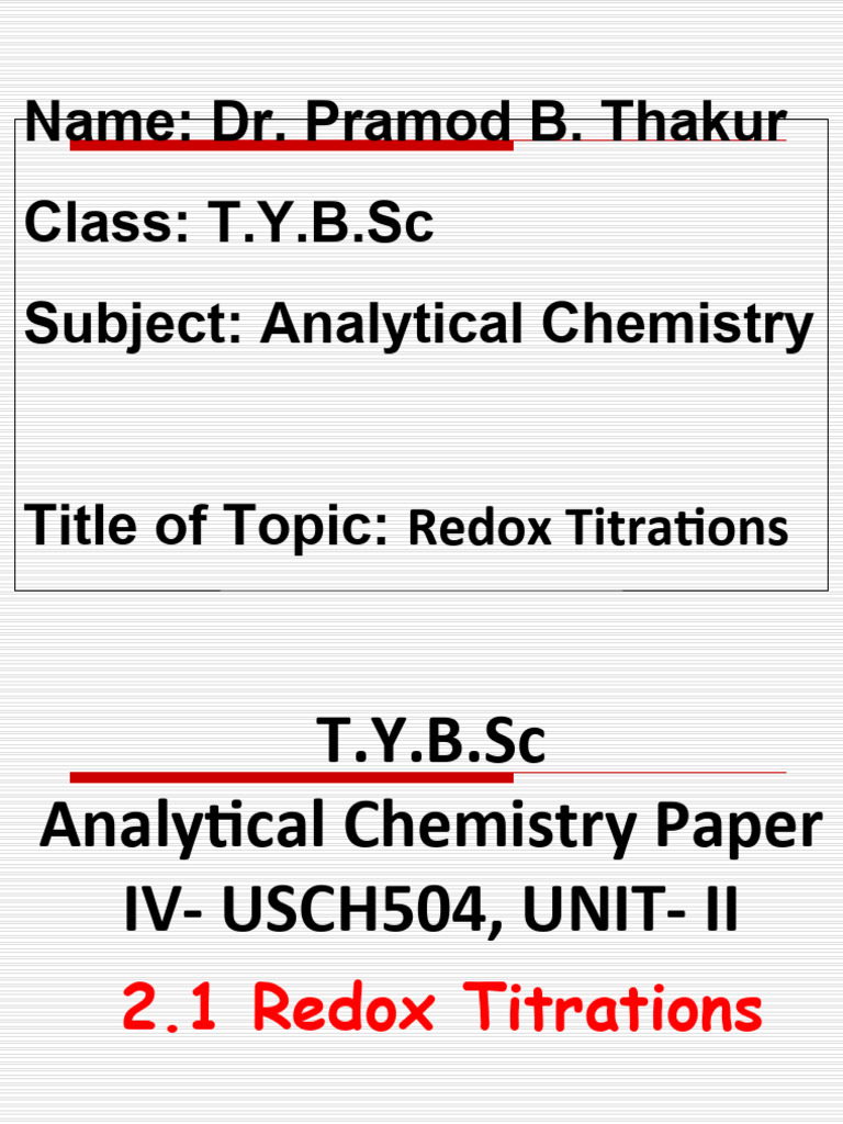 TYBSc Redox Titrations | PDF | Titration | Chemistry