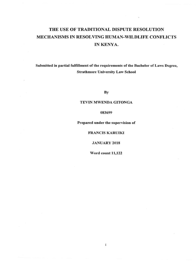 The Use of Traditional Dispute Resolution Mechanisms in Resolving Human ...