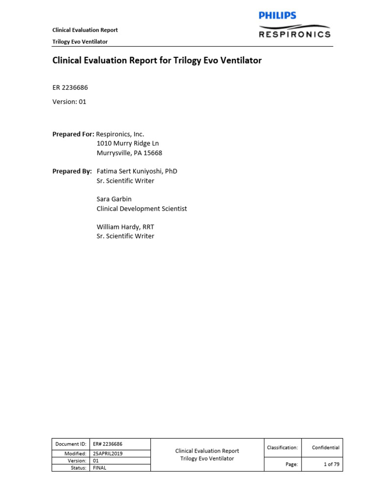 Clinical Evaluation Report For Trilogy Evo Ventilator: Prepared For ...