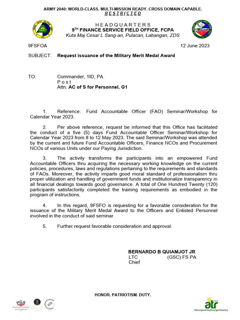 MMM FAO Sem CY 2023 | PDF | Sergeant | Corporal