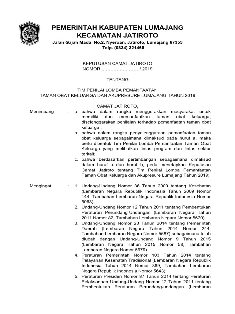 SK Kecamatan TTG Penilai Penyelenggaraan Lomba Toga | PDF