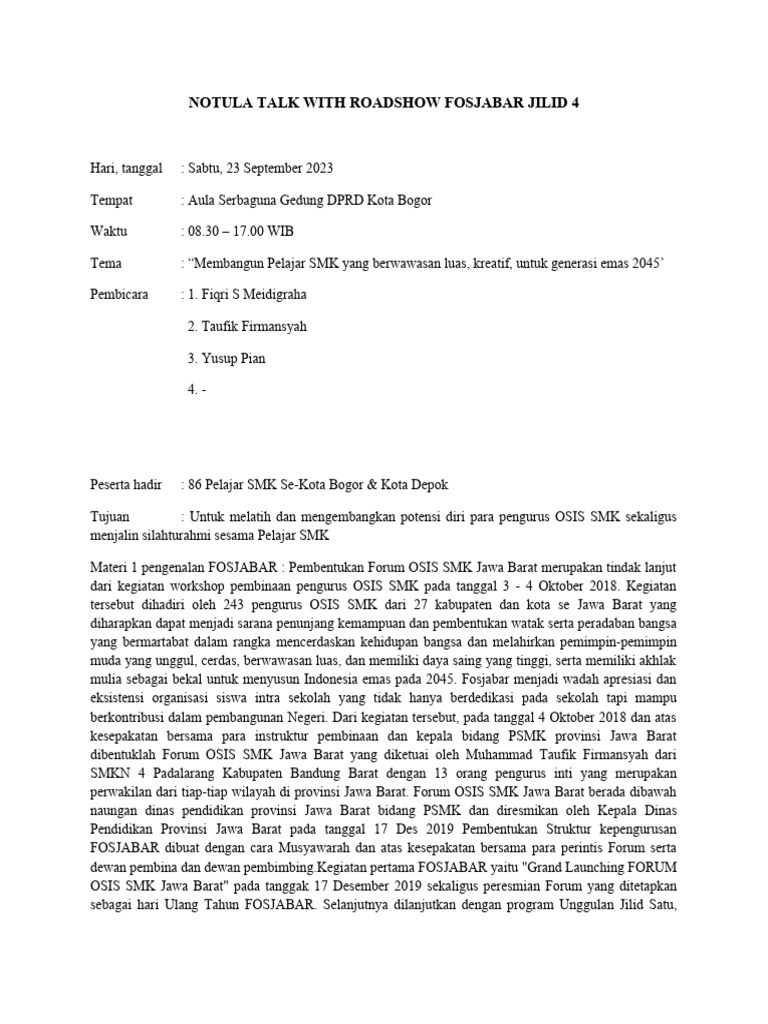 Notula Acara Fosjabar-1 | PDF