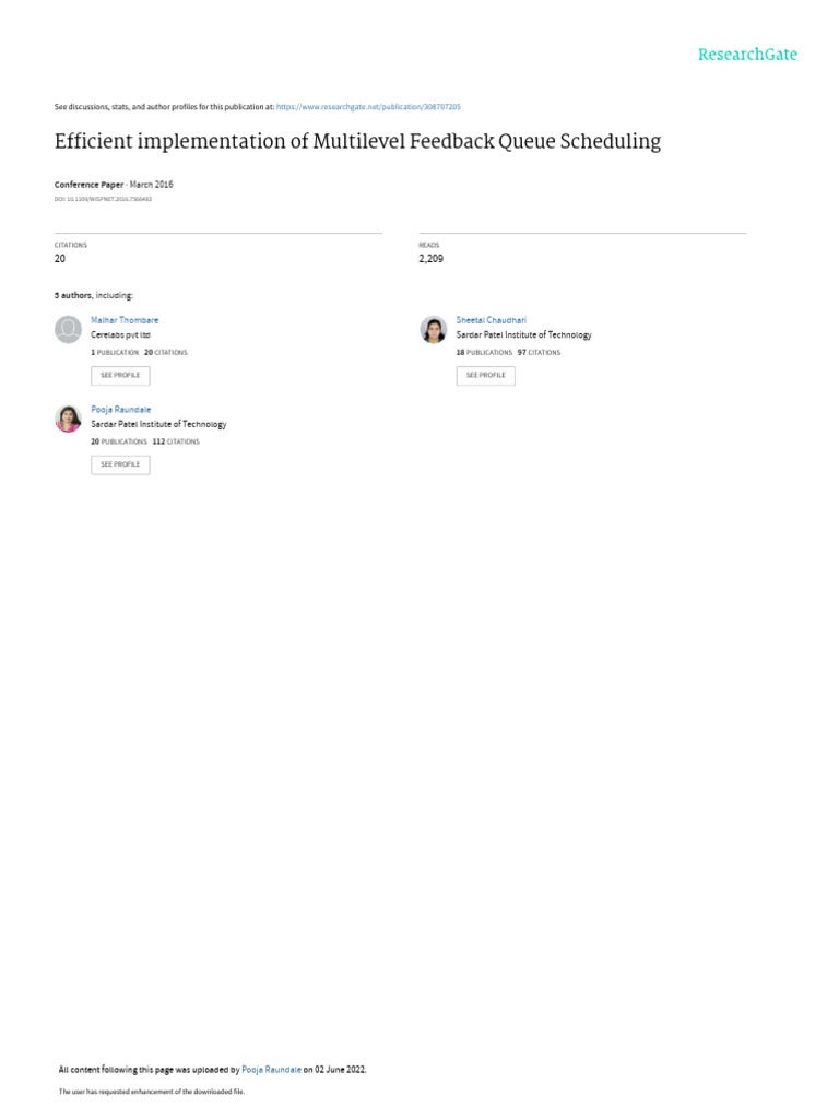 Efficient Implementation of Multilevel Feedback Queue Scheduling | PDF Efficient Implementation of Multilevel Feedback Queue Scheduling | PDF