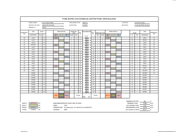 Load Schedules For Lighting Panel Admin BLD 6-11-2023 | PDF ...
