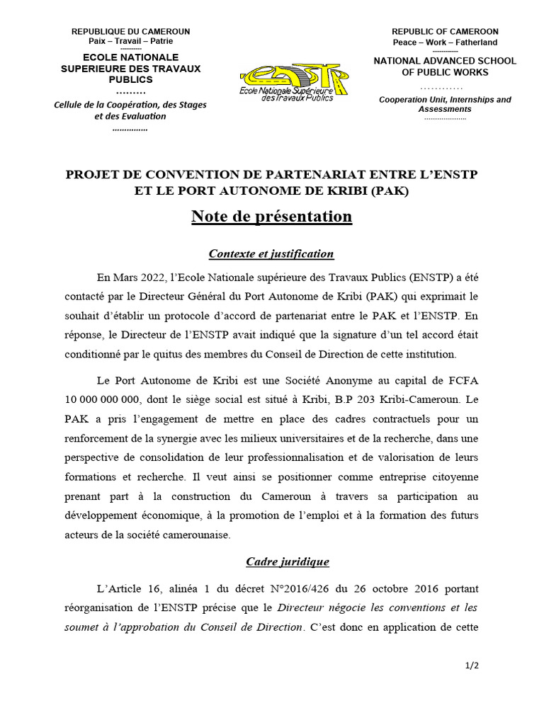 4.note de Presentation Cooperation Port de Kribi | PDF